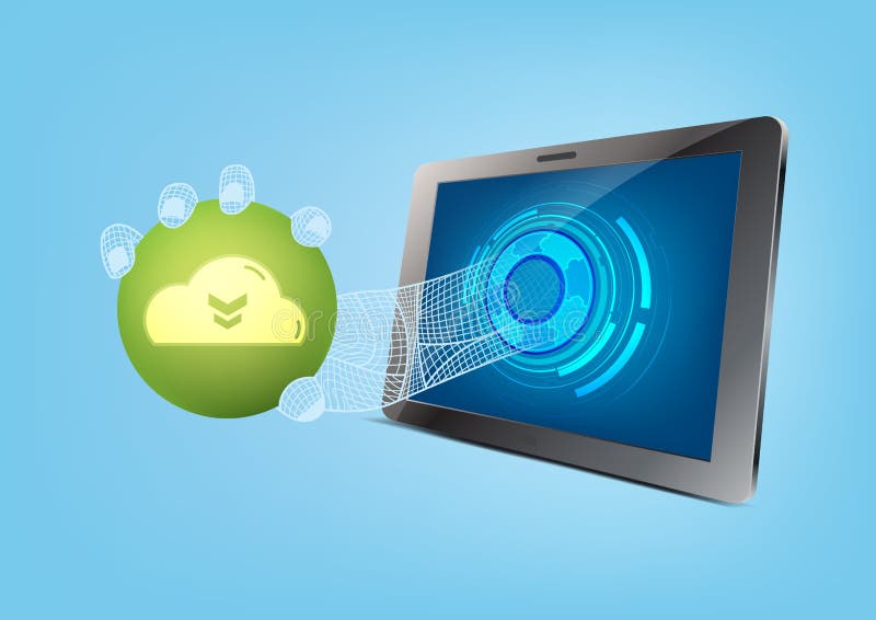 Tablet PC With Cloud Of Application Icons Stock Illustration ...