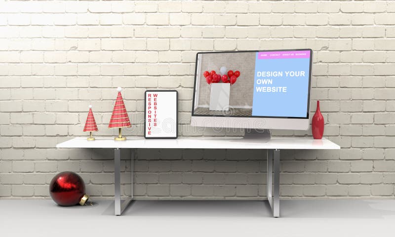 Computer and Tablet 3d Rendering Showing Responsive Web Design .3d ...