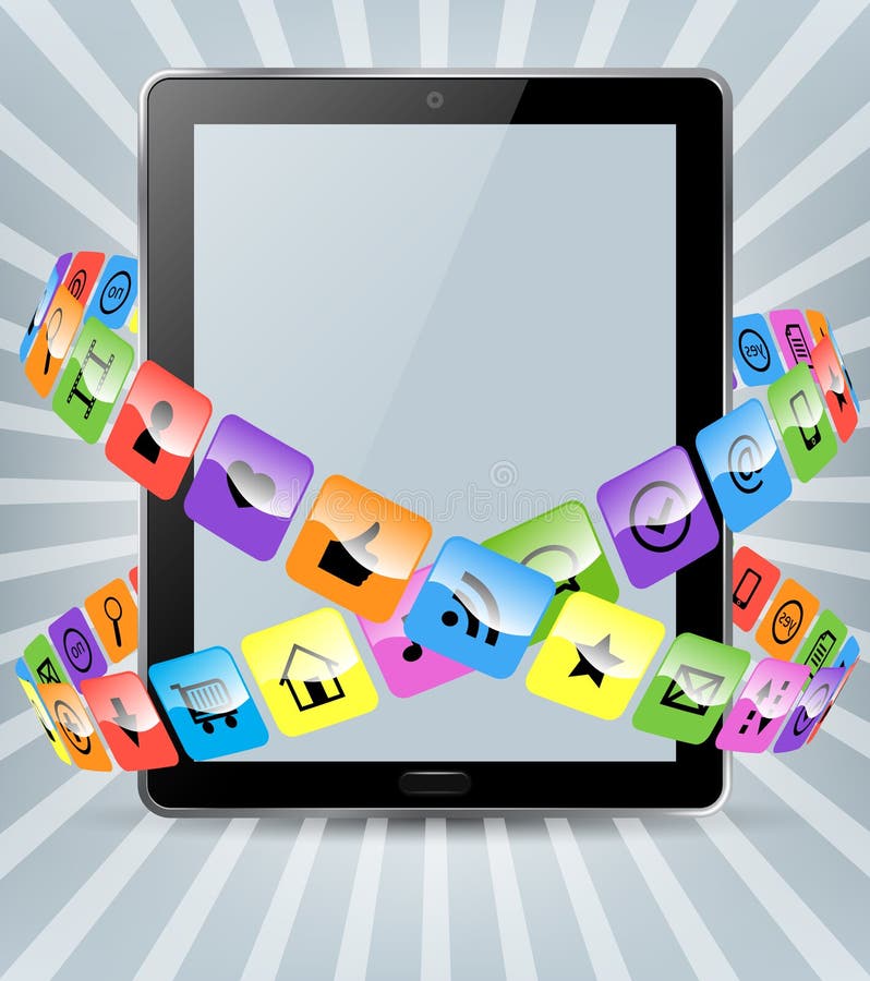 Computer Tablet with Internet Icons in Cloud Stock Vector ...