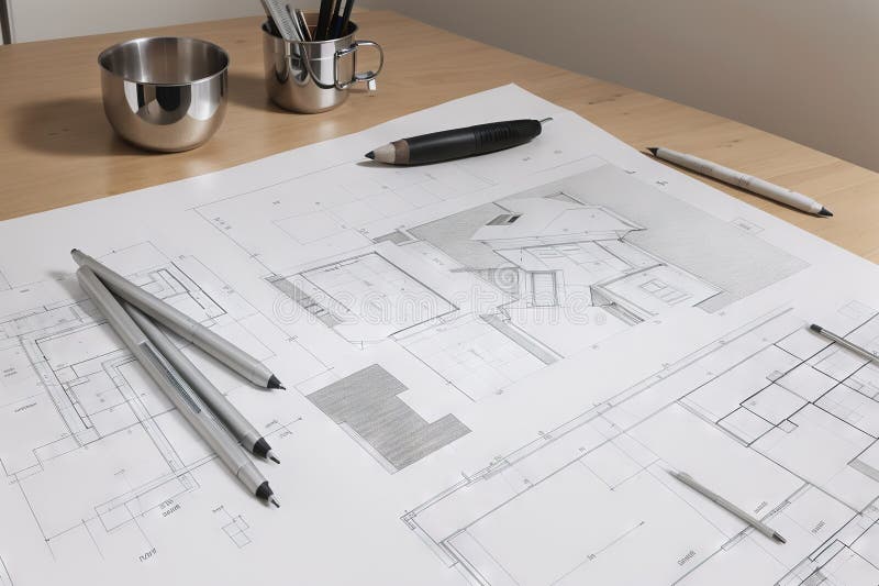 Computer Tablet Showing Kitchen Illustration Sitting on House Plans ...