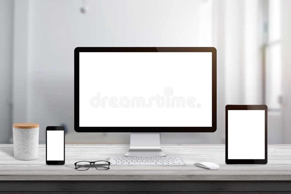 Computer, Tablet and Smart Phone Display Scene for Responsive Design ...