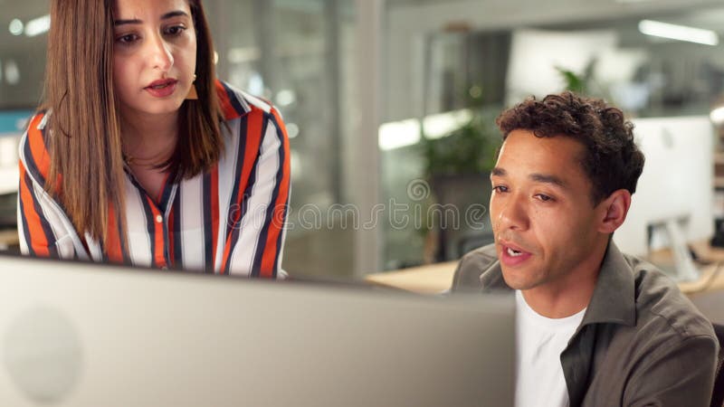 Computer, Talk and Business People in Office with Data Entry Clerk ...
