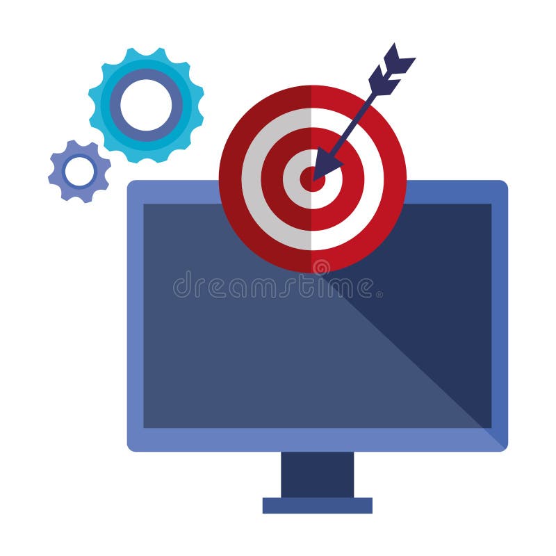 Computer with Target Arrow Success and Gears Stock Illustration ...