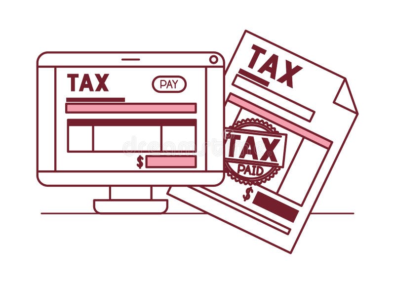 Computer with Tax on Line and Documents Stock Vector - Illustration of ...