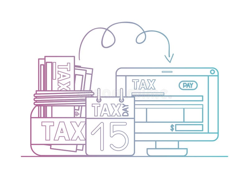 Computer with Tax on Line and Set Icons Stock Vector - Illustration of ...