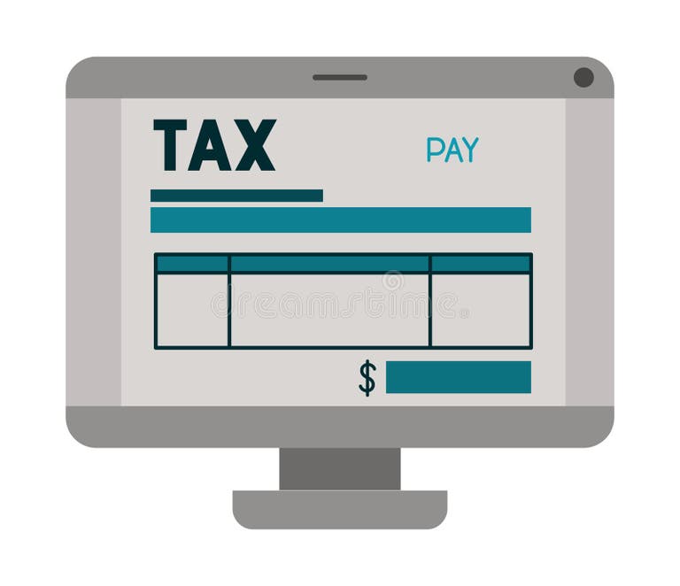 Computer with tax on line stock vector. Illustration of result - 144060258