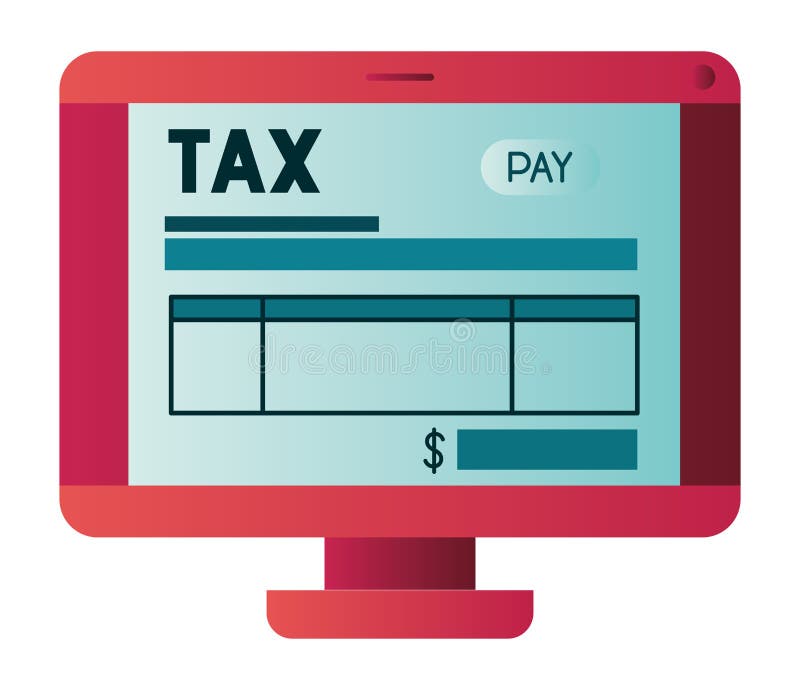 Computer with tax on line stock vector. Illustration of monitor - 144060458