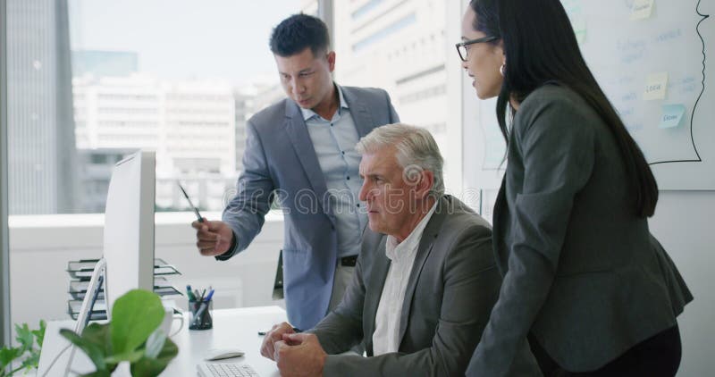 Computer, Team or Business People Planning with Ceo, Financial Strategy ...