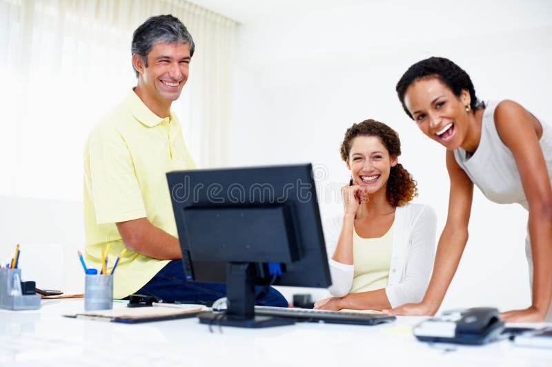 Computer, Teamwork and Portrait of Business People in Office with ...
