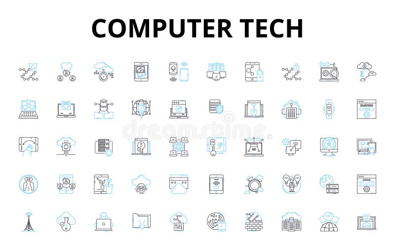 Computer Tech Linear Icons Set. Hardware, Software, Processor, Memory, Graphics, LAN, WAN Vector ...