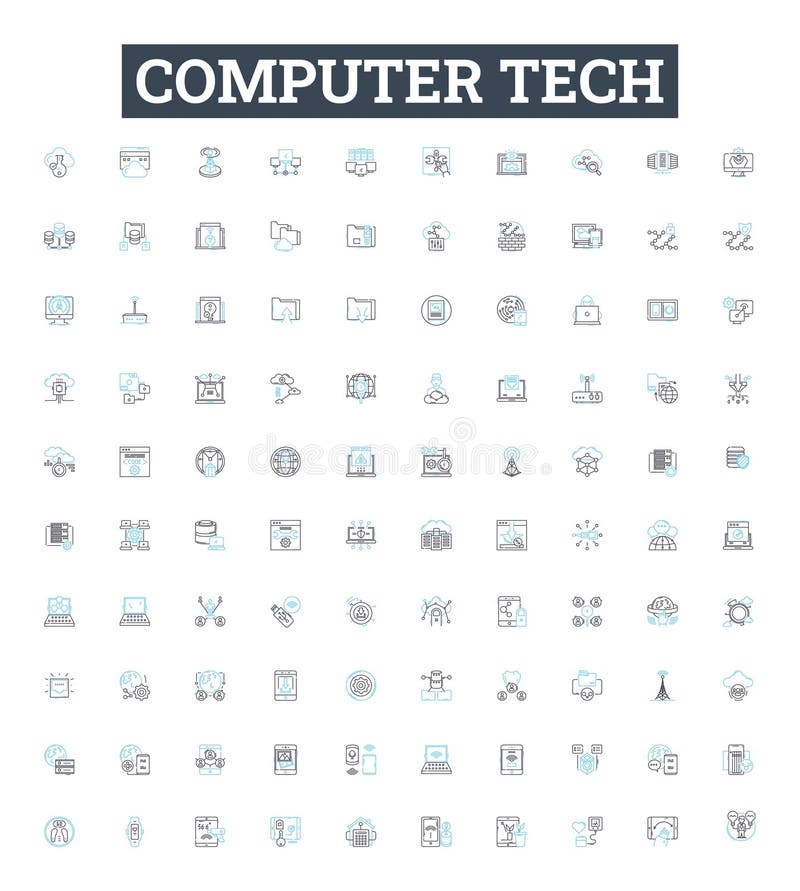 Computer Tech Vector Line Icons Set Computer Tech Networking Programming Software Hardware