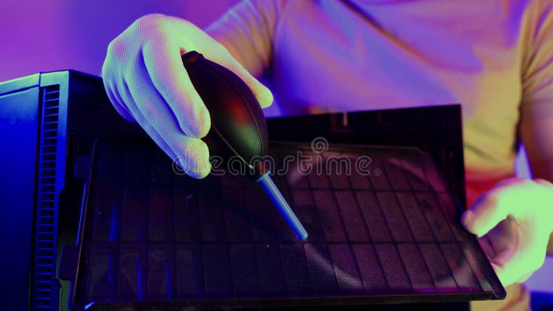 Computer Technician Cleaning Empty PC Case for Workstation. Concept of ...