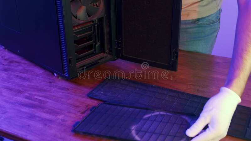 Computer Technician Cleaning Empty PC Case for Workstation. Concept of ...
