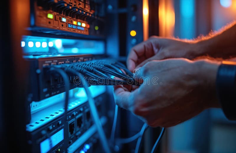Technician Installing Network Cables Server Room Stock Photos - Free ...