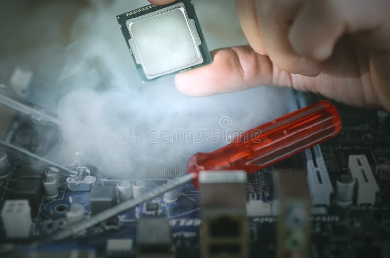 Burning motherboard stock photo. Image of electronic - 35431196