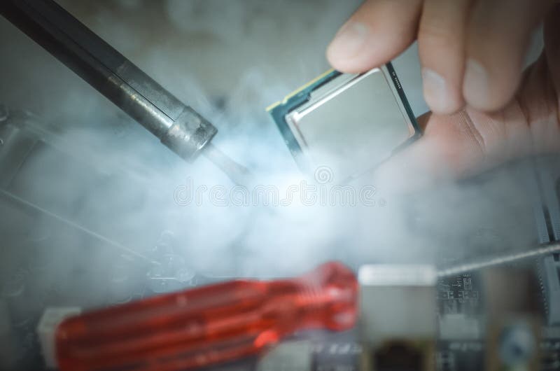 Burnt cpu. stock photo. Image of solders, holding, engineer - 128907232