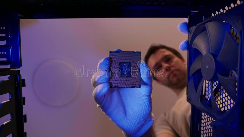 Computer Technician Installing CPU Close Up in PC Case. Assemble Computer System Unit Stock ...