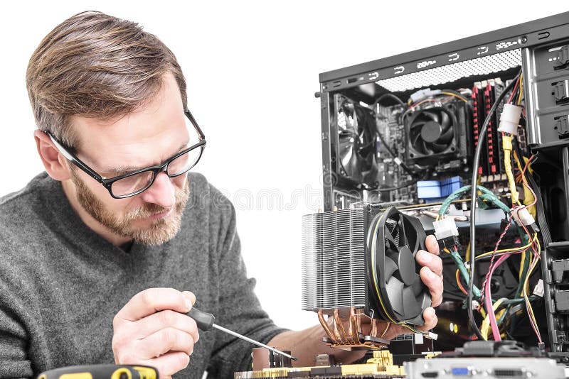 Computer Technician Installs Cooling System Stock Photo - Image of ...