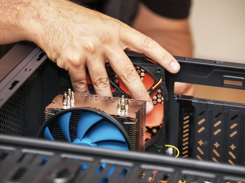 Computer Technician Installs System of Computer. Stock Photo - Image of ...