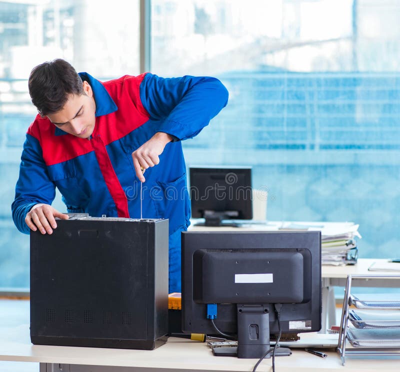 Computer Technician Repairing Broken Computer in Workshop Stock Image ...
