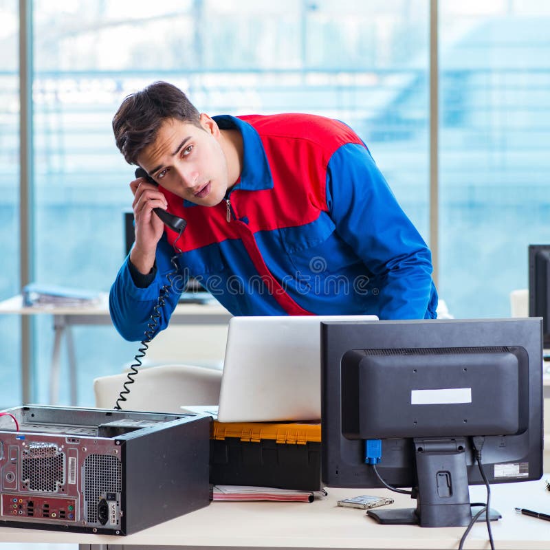 Computer Technician Repairing Broken Computer in Workshop Stock Image ...
