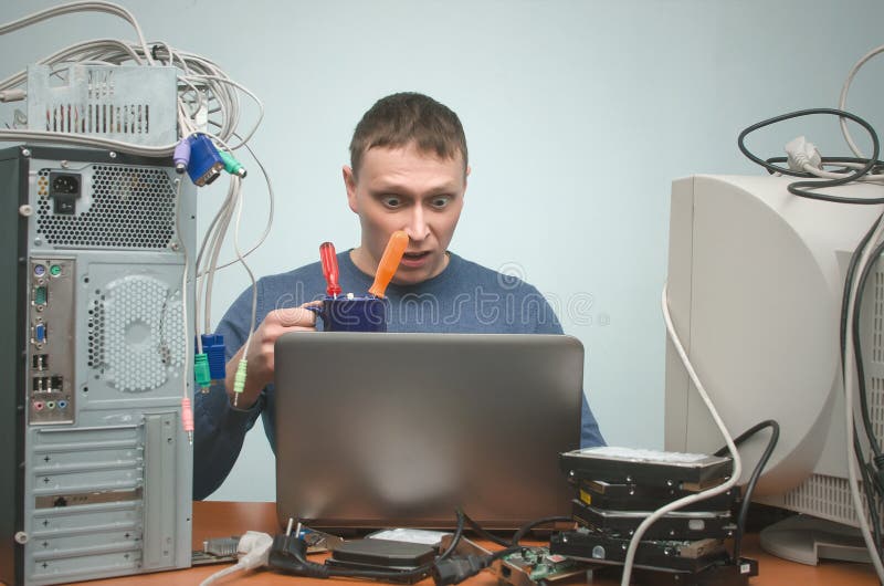 Computer Technician Specialist. PC Repairman. Stock Image - Image of ...