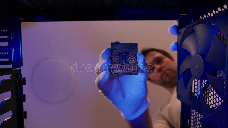 Computer Technician Uninstalling CPU Close Up Out PC Case. Assemble Computer System Unit Stock ...