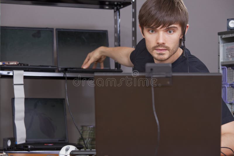 Computer Technician at Work Stock Image - Image of technically ...