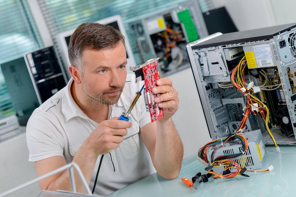 Computer Technician at Work Stock Photo - Image of information, fault ...