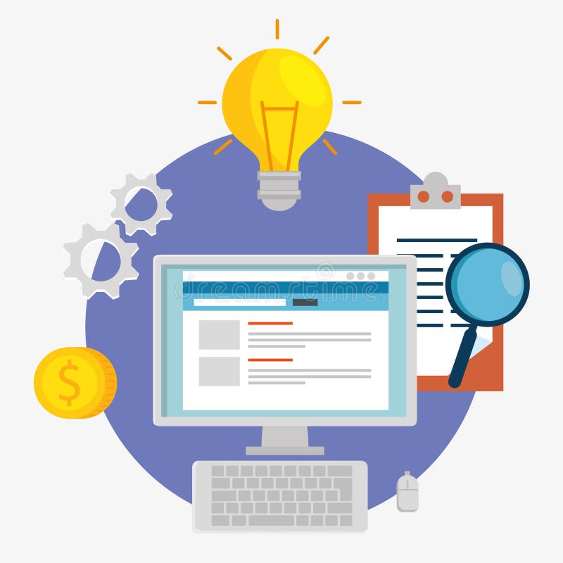 Computer Technology with Bulb Idea and Check List Stock Vector ...