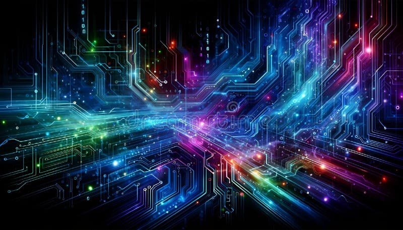 Computer and Technology Circuit Background Wallpaper with Colorful ...
