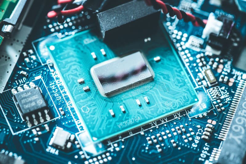 Computer Technology: Close Up of a Computer Chip on a Circuit Board ...