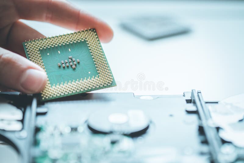 Computer Technology: Close Up of Male Hands Holding a Cpu Stock Image ...