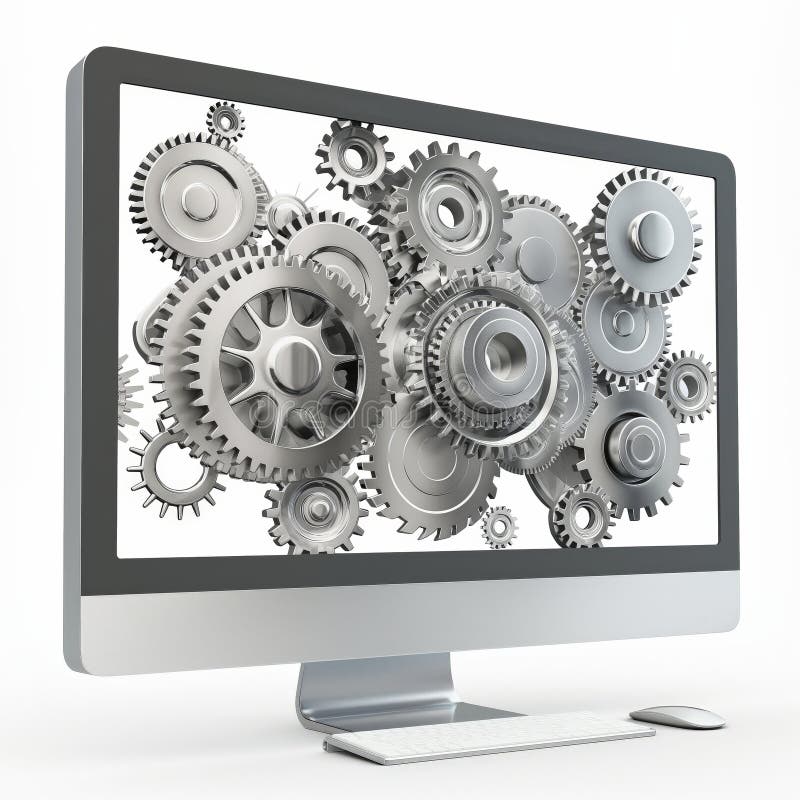 Computer Technology Concept with Gears Stock Photo - Image of device ...