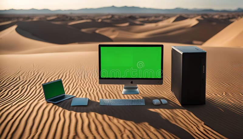 Computer Technology in the Desert Stock Illustration - Illustration of ...
