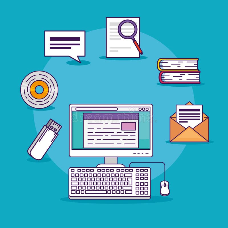 Computer Technology Document with Books and Usb Memory Stock Vector ...