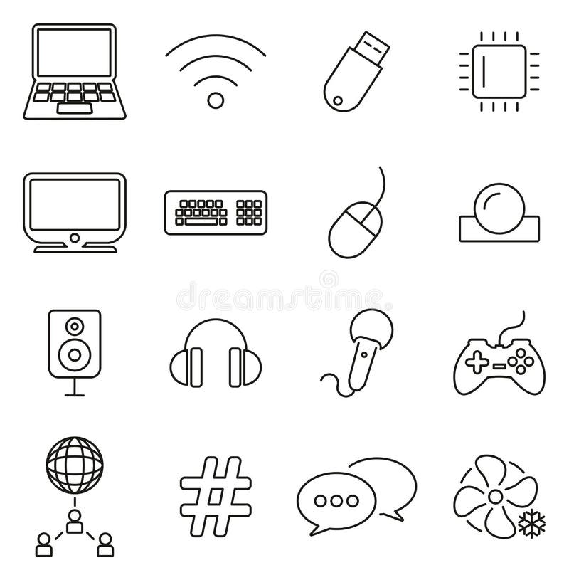 Computer Technology & Equipment Icons Thin Line Vector Illustration Set ...
