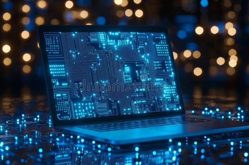 Computer Technology Illustration with Neon Colors. for Cover ...