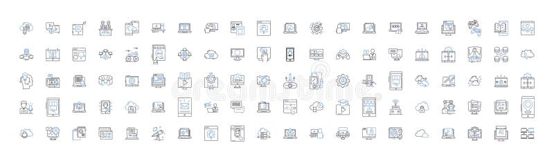 Computer Technology Line Icons Collection Algorithm Binary Cloud 7868