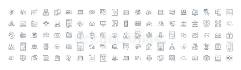 Computer Technology Line Icons Collection. Algorithm, Binary, Cloud, Debug, Encryption, Firewall ...
