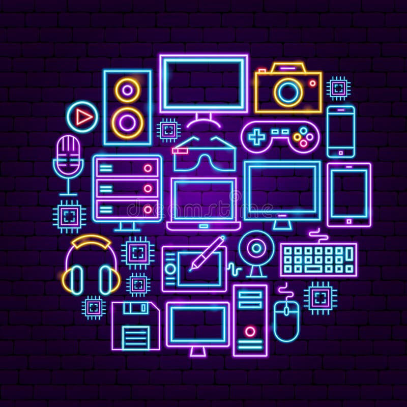 Computer Technology Neon Concept Stock Vector - Illustration of device ...
