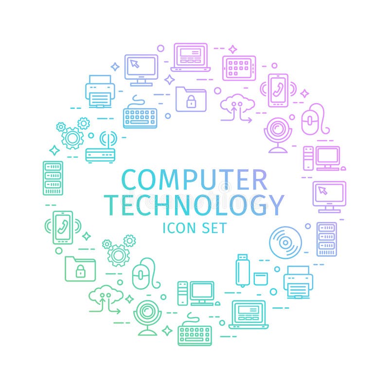 Computer Technology Outline Icon Set. Vector Stock Vector ...