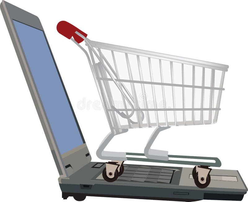 Computer Technology with Shopping Cart Stock Vector - Illustration of ...