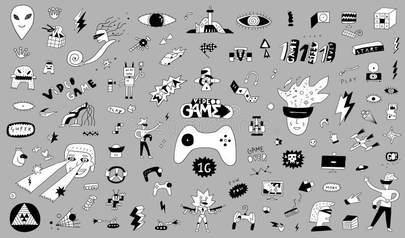 Video Game Doodle Icon Set , Design Element Stock Vector - Illustration ...