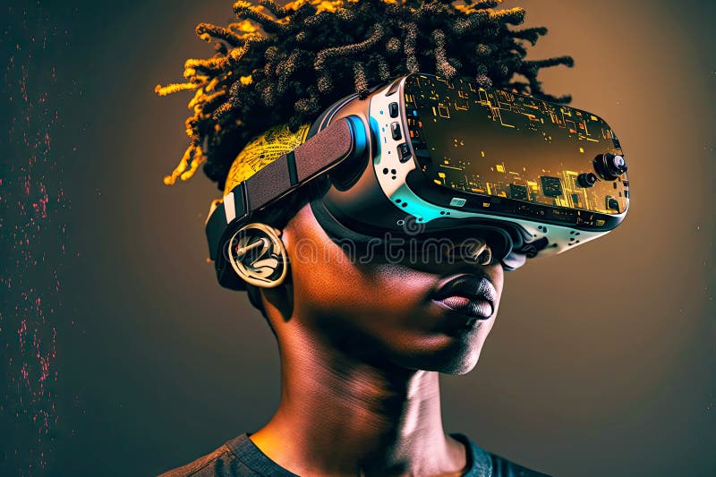 Computer Technology Young Guy Wearing Virtual Reality Gles Vr Headset ...