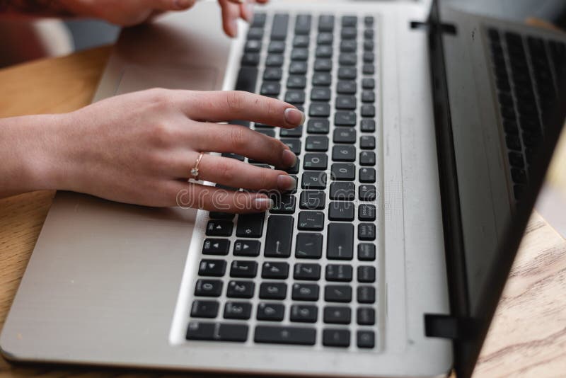 Computer Techologies. Printing and Working with a Laptop Stock Image ...