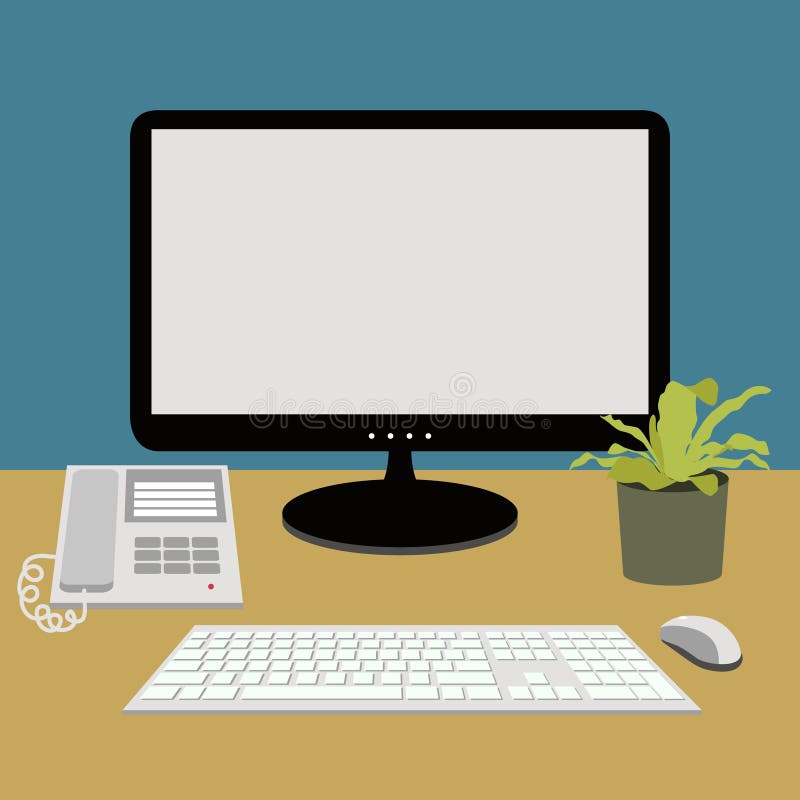 Computer, Telephone on Working Desk Stock Vector - Illustration of ...