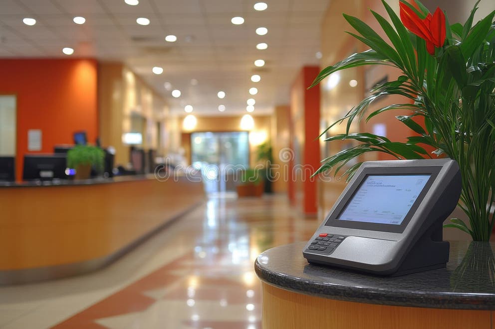 A Computer Terminal is on a Table in a Large Room Stock Image - Image ...