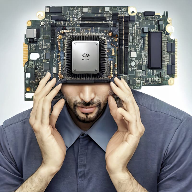 Computer thinking head stock illustration. Illustration of gadget ...