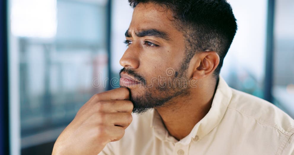 Computer Thinking Or Programmer Man With Computer For Cybersecurity App Coding Or Data